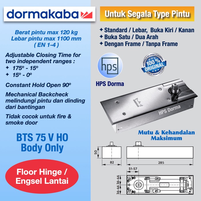 Jual Floor Hinge Dorma BTS 75 V HO Body Only (Engsel Lantai) | Shopee ...
