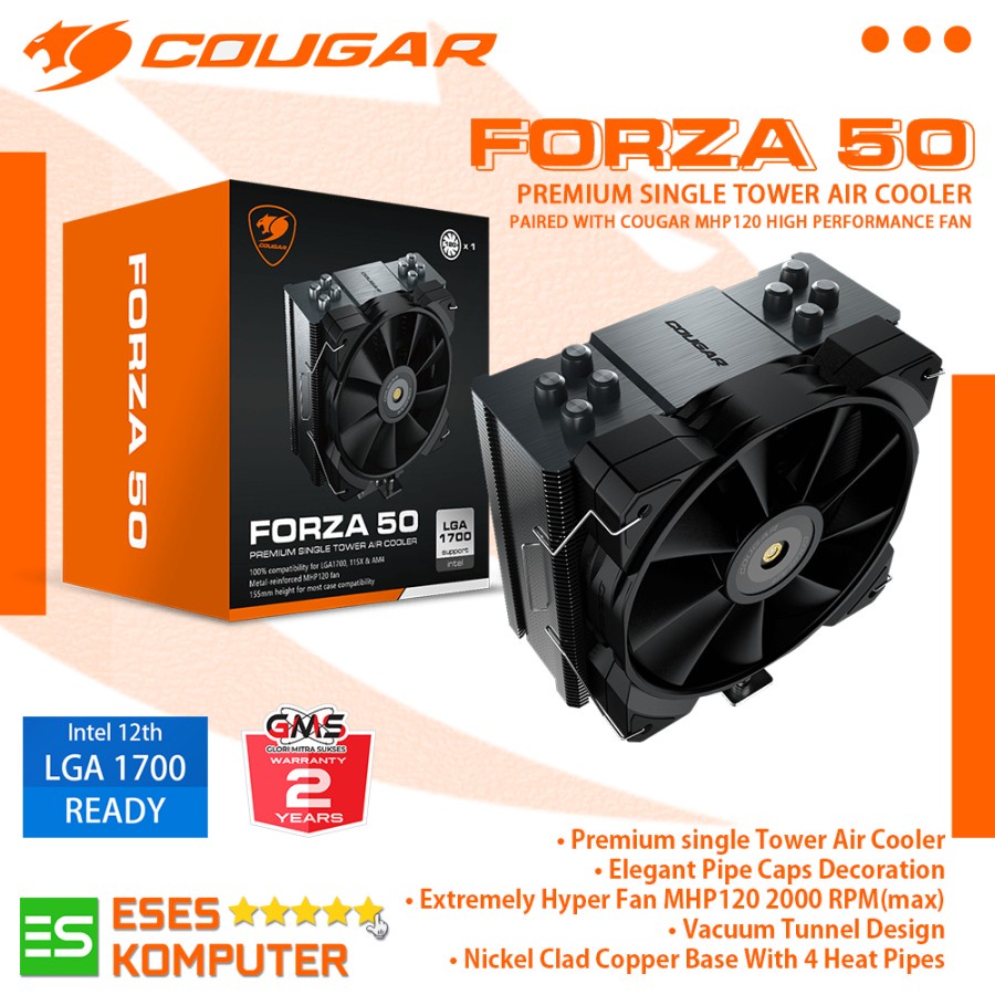 Jual HSF COUGAR FORZA 50 PWM | 120mm Tower Air CPU Cooler | Shopee ...