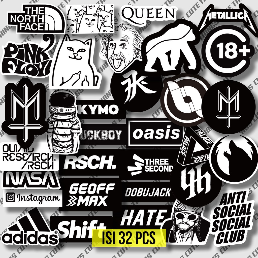 Jual 32pcs stiker pack musik brand local black white untuk hp laptop ...