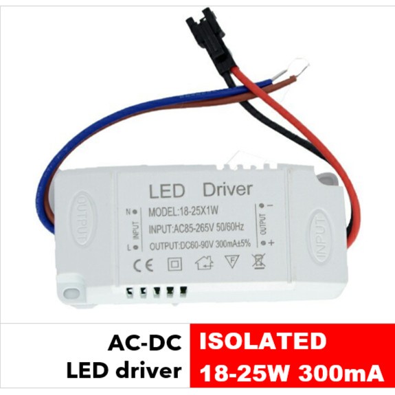 Jual LED driver AC-DC ISOLATED 18W-25W 300mA, seri 18-25 HPL 1W 300 mA ...
