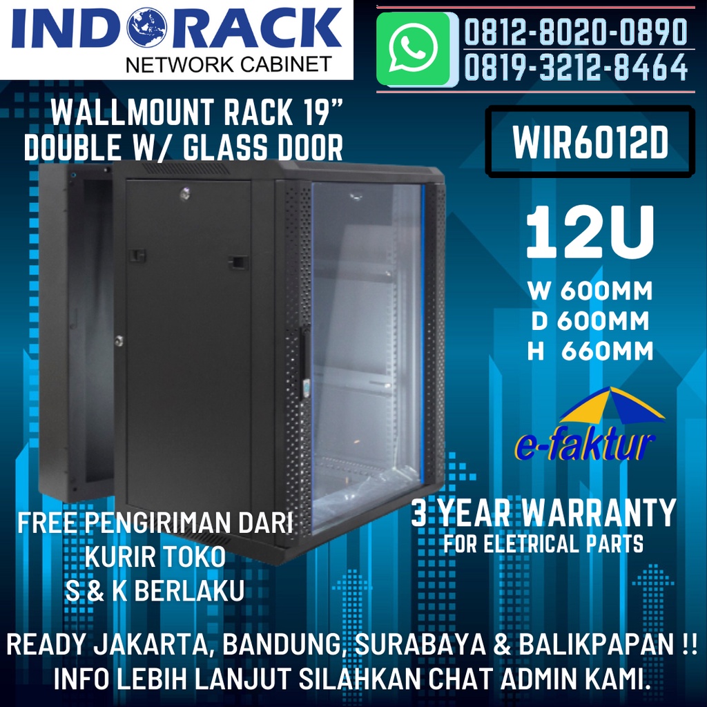 Jual Wallmount Rack INDORACK WIR6012D Double Door Rak 12U Depth 600mm ...