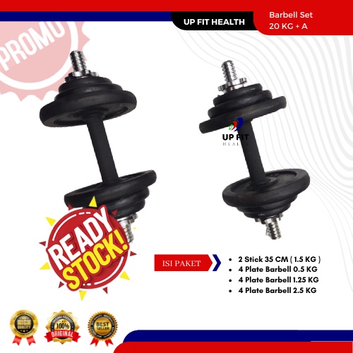 Jual Barbell Set 20 Kg Plat Besi Barbel / Dumble Set ( 10 Kg Sepasang ...
