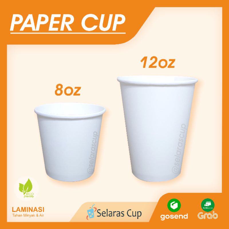 Jual ISI 100 hot paper cup 8 oz 12 oz - gelas kopi kertas pakai tutup dengan lid anti bocor ...