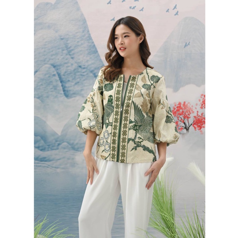 Jual IJO 295 - Outer Batik Wanita Green Hijau / Luaran Batik Modern ...