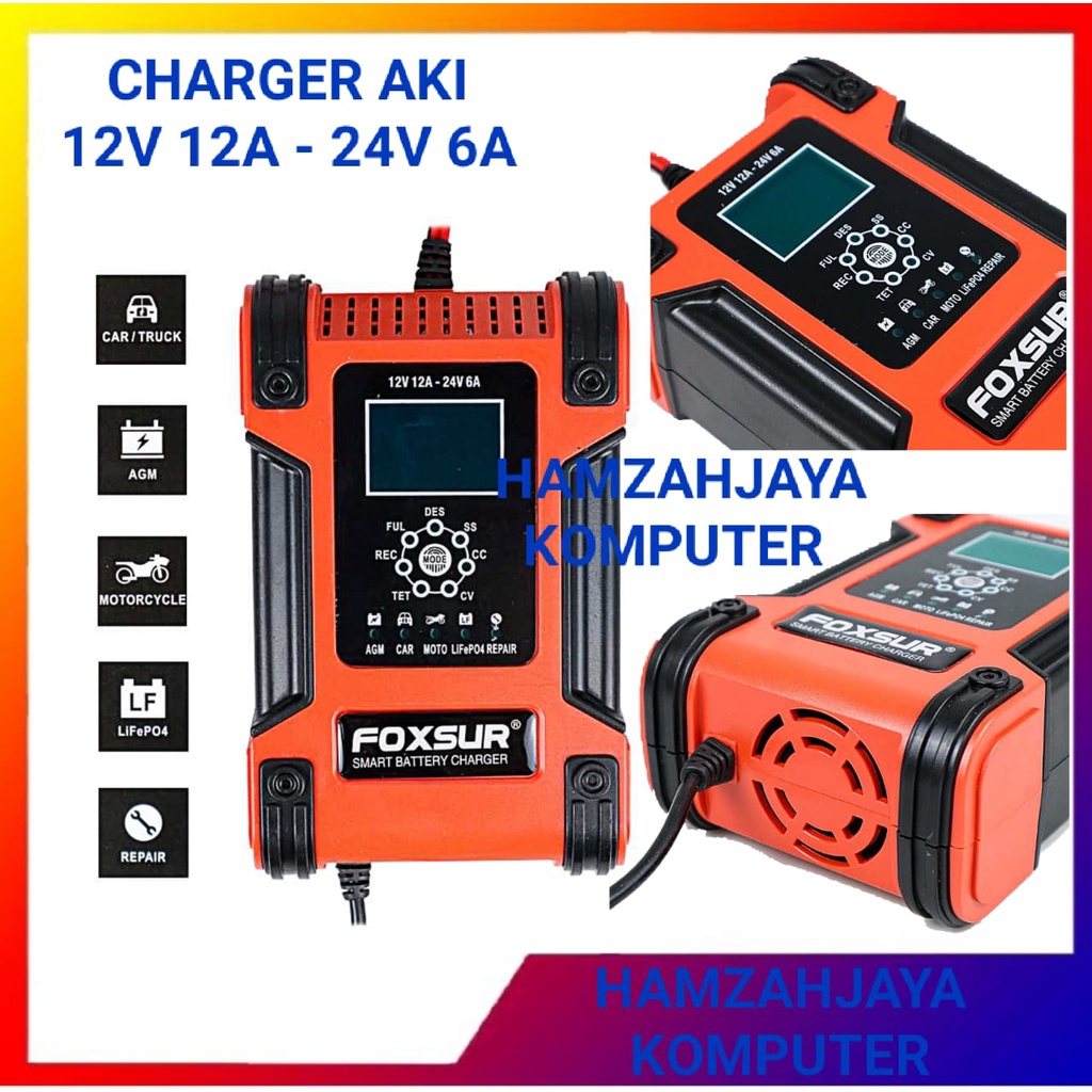 Jual Charger Aki Mobil Lead Acid Charger 12V 12A/24V 6A 6-200AH FOXSUR ...