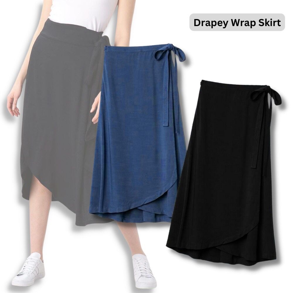 Jual Rok Wanita Rampel Wrap Highwaist Rayon Midi (GPS343 DRAPEY WARP ...