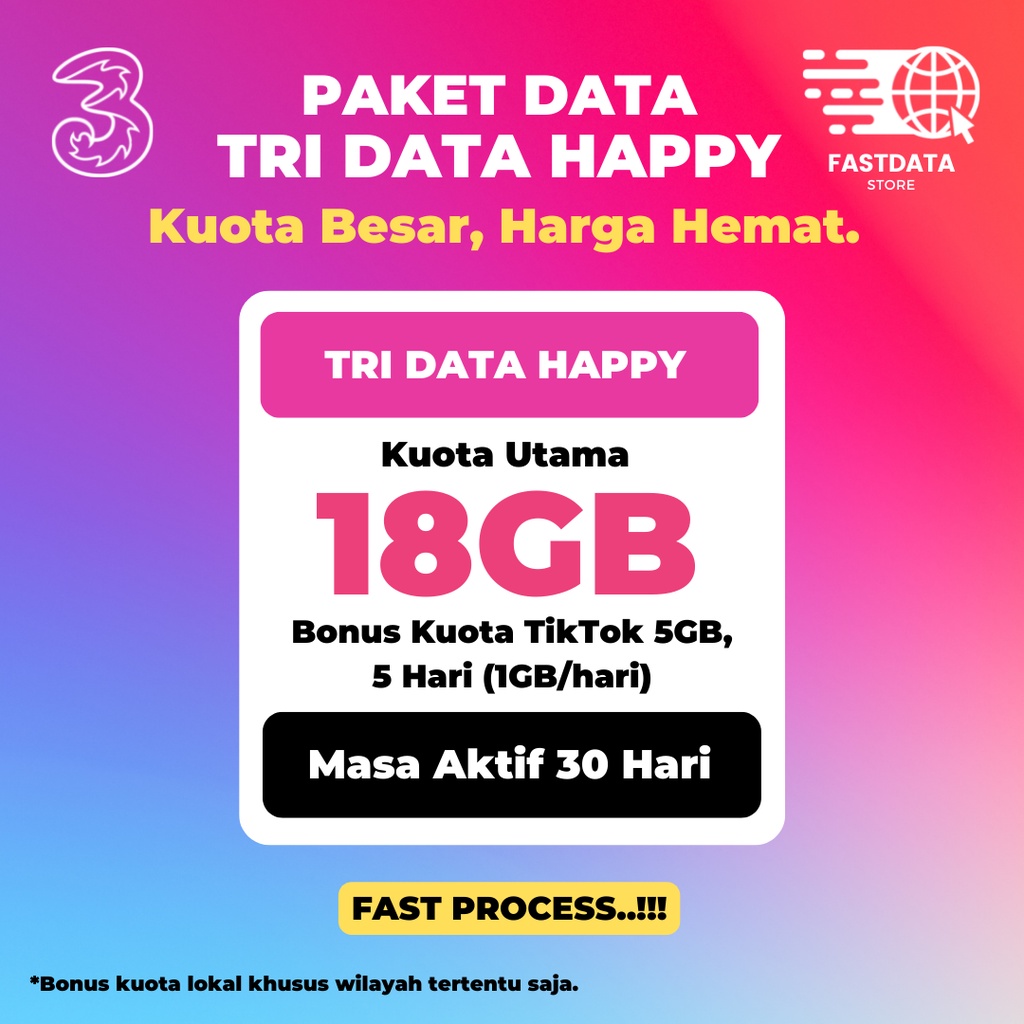 Jual PAKET DATA TRI HAPPY & UNLIMITED ALWAYS ON SUPER MURAH PROSES CEPAT | Shopee Indonesia