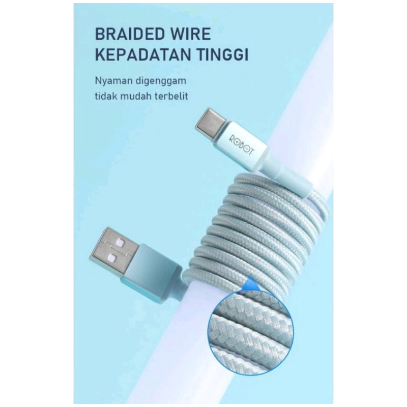 Jual KABEL DATA TYPE C ROBOT RSC100 QUICK CHARGE 3A | Shopee Indonesia