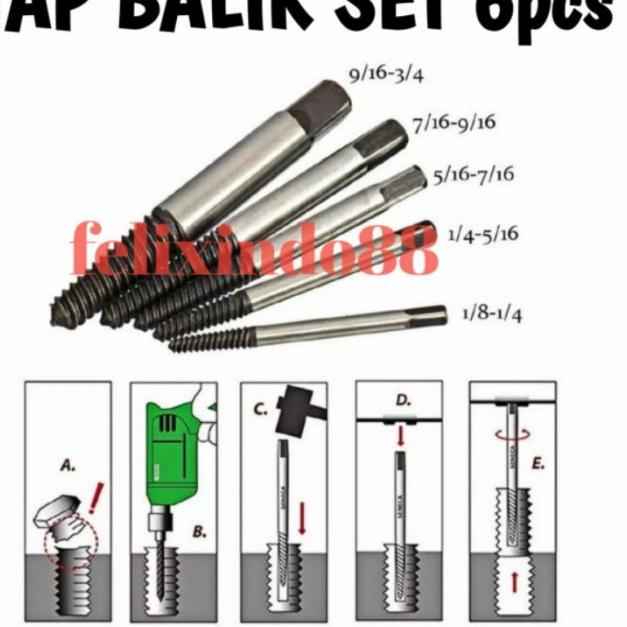 Jual TEKIRO HAND TAP TAB ULIR BALIK DRAT KIRI BAUT PATAH 6 PCS SCREW ...