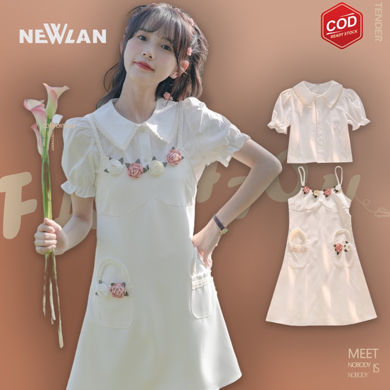 Jual Newlan QZ050 DRESS POLP A Line Flower Midi Dress Wanita Motif ...