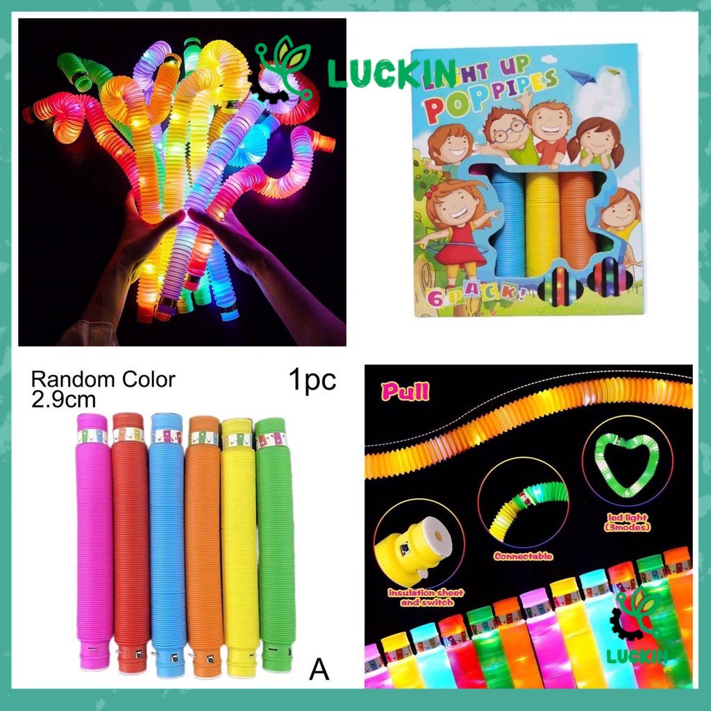 Jual Luckin Mainan Viral Pop Pipes / Pop Tubes Light Up / Mainan LED ...