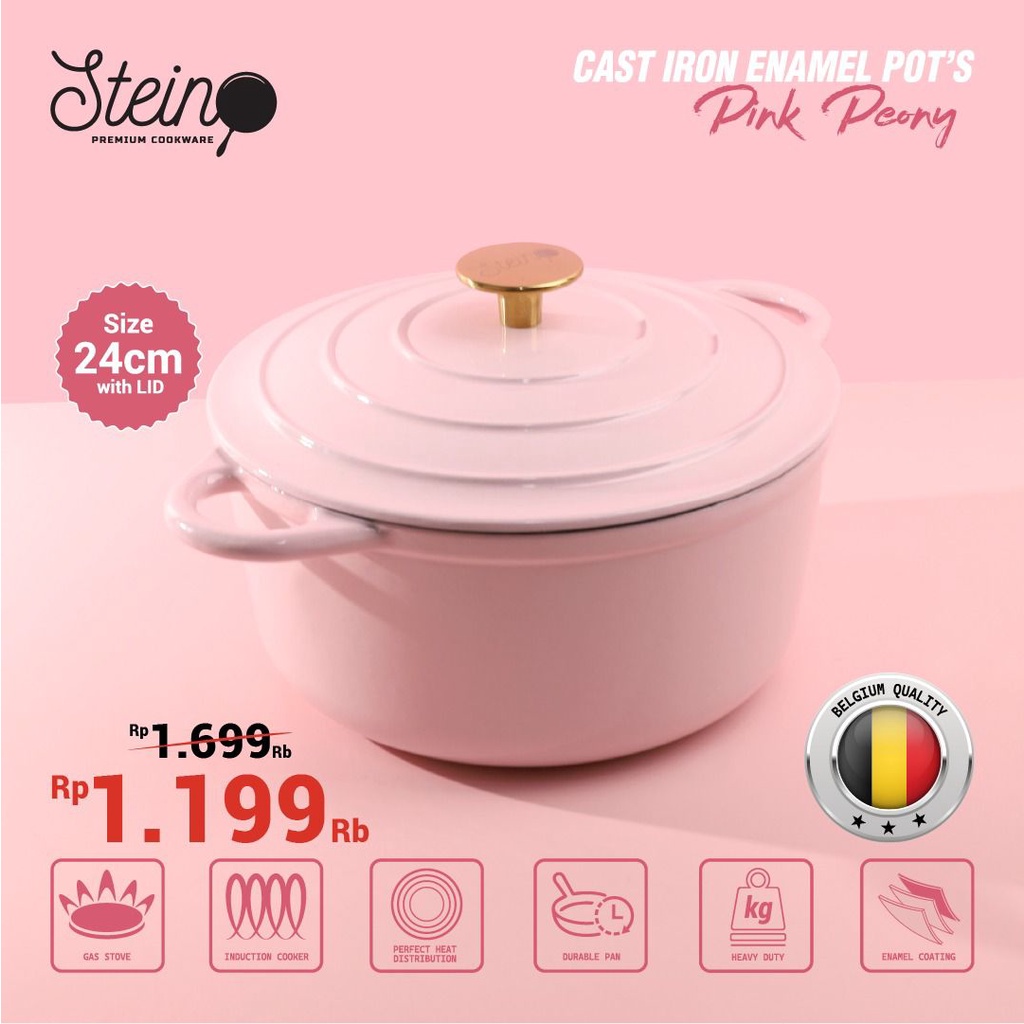 Jual STEINCOOKWARE STEIN Cast Iron Enamel Pot Casserole 24 cm | Enamel ...