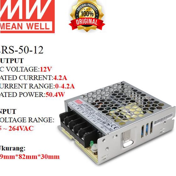 Jual MEANWELL Power Supply LRS-50-12 LRS 50 12 LRS5012 Ballast 12v ...