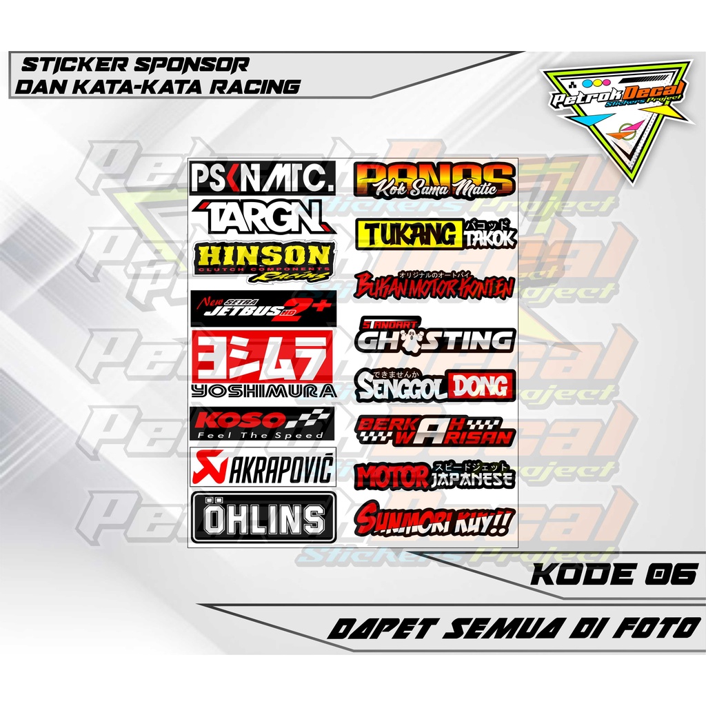 Jual Stiker Pack Sponsor Racing / Stiker Pack Kata Kata Racing / Stiker ...