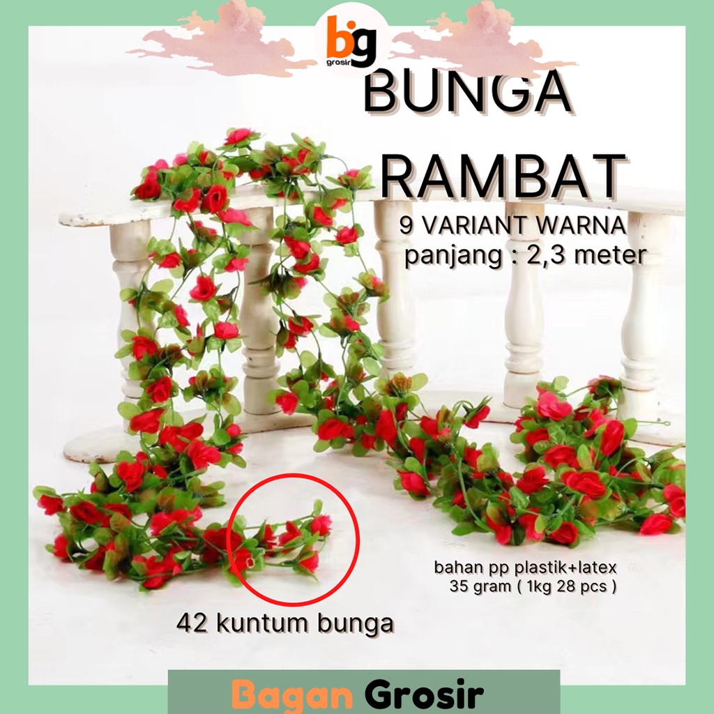 Jual BG / COD / Bunga Rambat Palsu Bunga Juntai Imitasi Mawar Rose ...