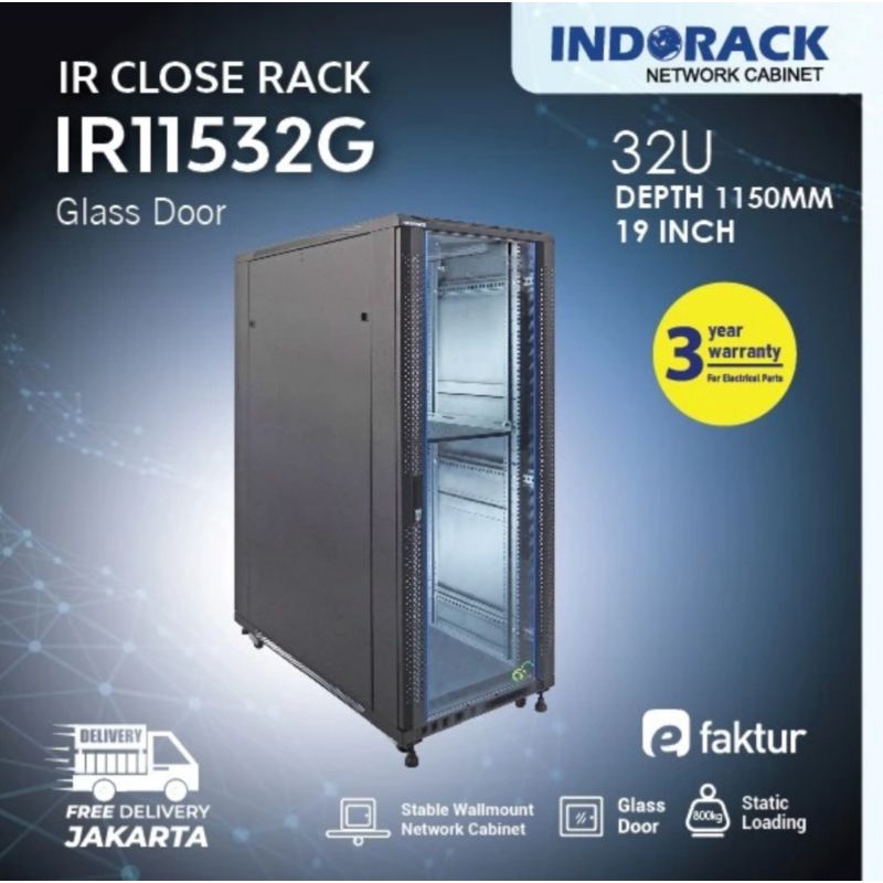 Jual Close Rack INDORACK Glass Door Rack Server 32u Depth 1150mm ...