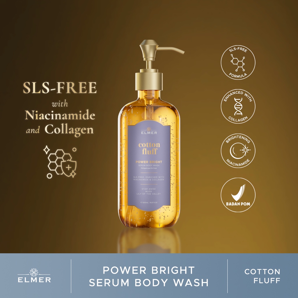Jual ELMER Cotton Fluff Body Wash Power Bright Serum With Niacinamide And Collagen Sabun Mandi ...