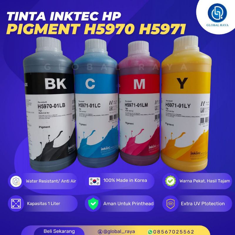 Jual TINTA REFILL PIGMENT INKTEC FOR PRINTER HP ISI 1 SET CMYK | Shopee ...