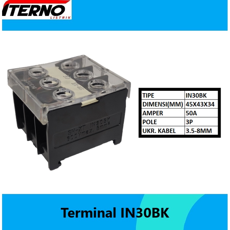 Jual Terminal Block Din Rail 3P 50A IN-30BK Iterno | Shopee Indonesia