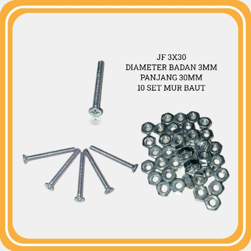 Jual MUR BAUT Skrup Elektronik Baut JF 3x30 Stainless steel KEPALA RATA isi 10 SET | Shopee ...