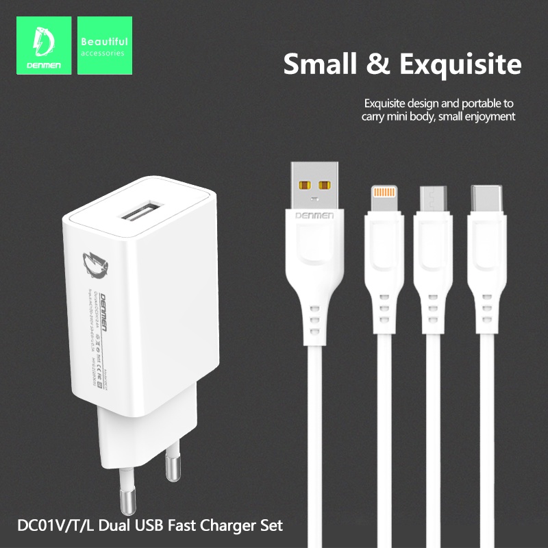 Jual DENMEN DC01 Charger 5V 2.1A 12W + Kabel Data Fast Charging | Shopee Indonesia
