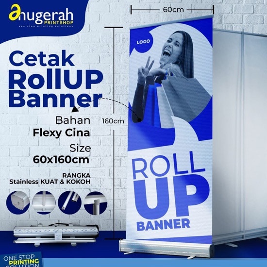Jual Cetak Roll Up Banner Bahan Flexy Korea 440 gsm Size 60 x 160cm & 80/85x200cm / Standing ...