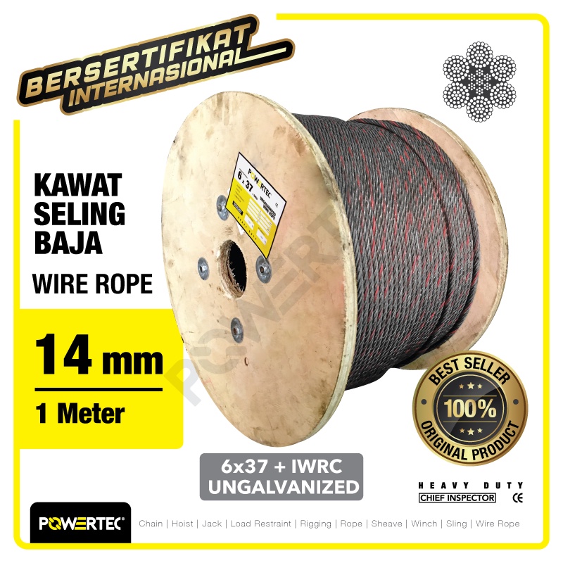 Jual POWERTEC Wire Rope / Kawat Seling Baja 6x37 IWRC 14mm Ungalv - 1 Meter | Shopee Indonesia