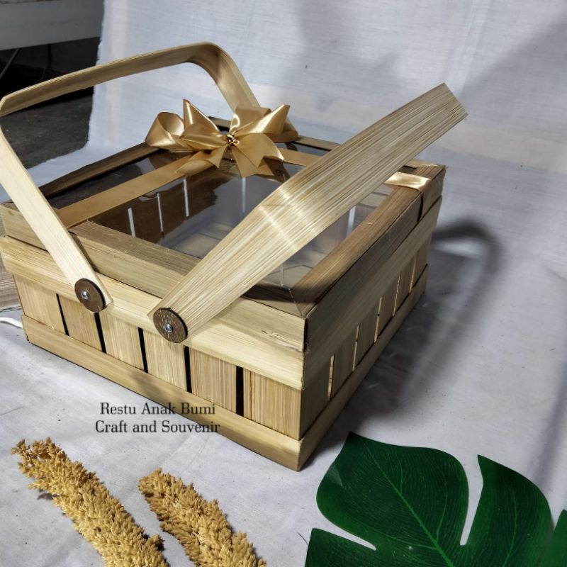 Jual keranjang bambu transparan baru tutup mika plus pita, rantang ...