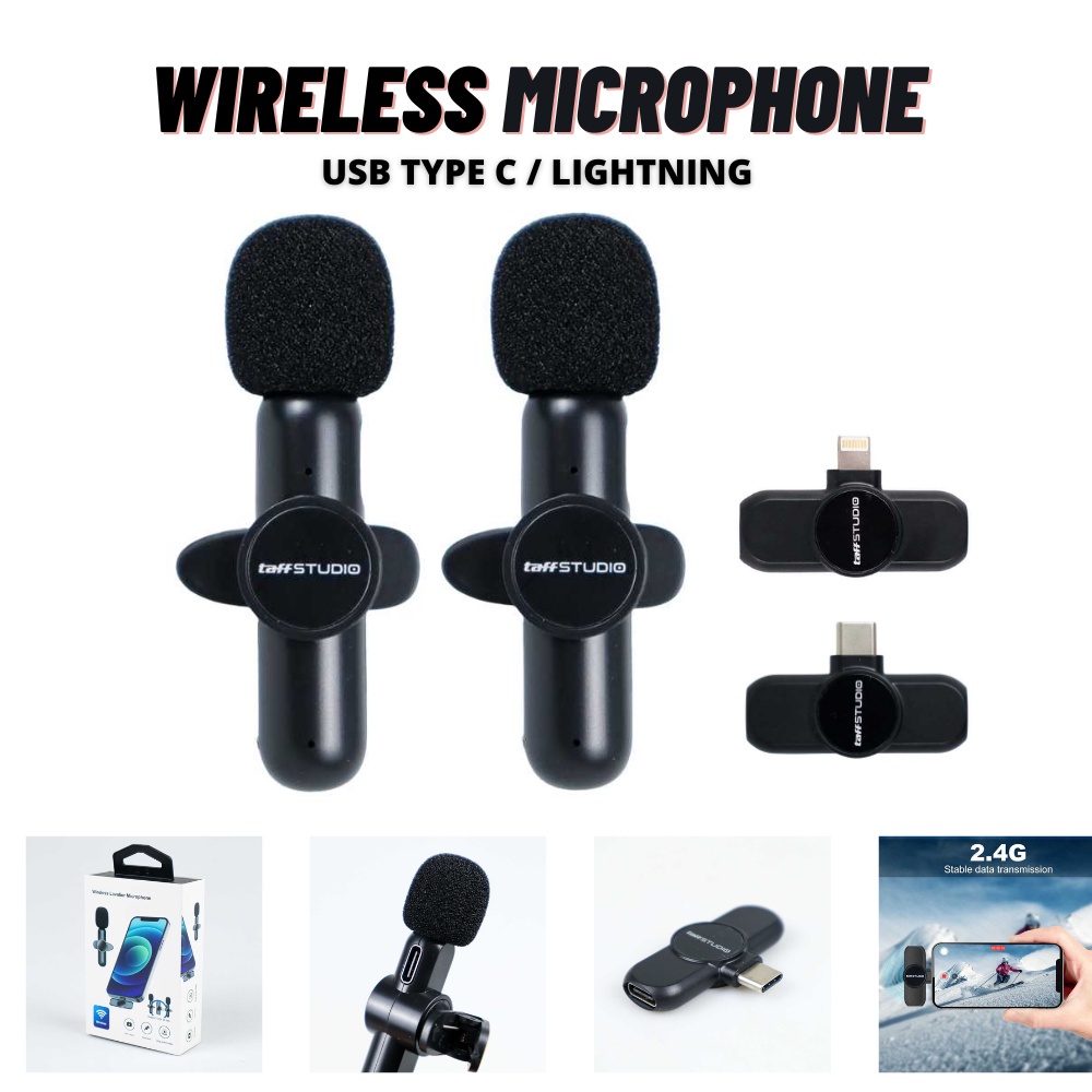 Jual Clip On Mikrofon Portable Wireless Lavalier Mic USB Type C Vloger ...