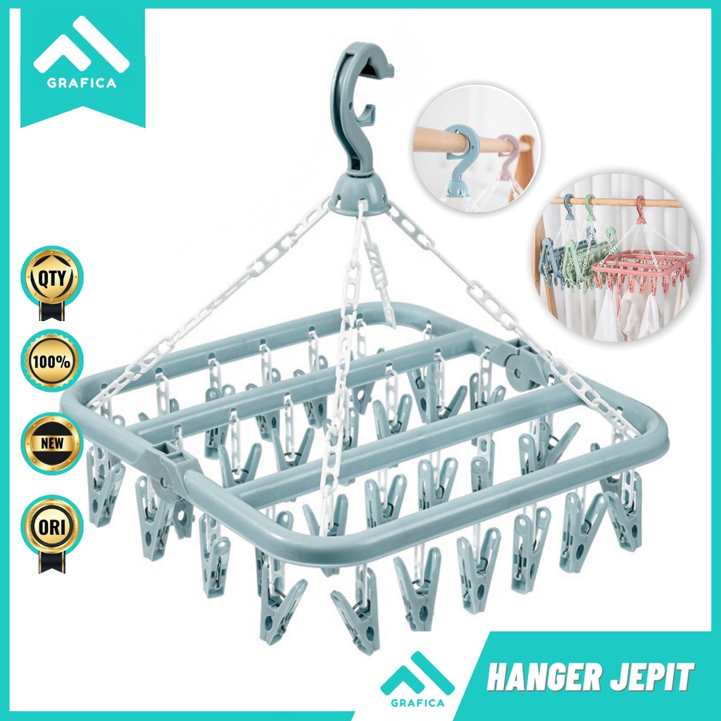 Jual JEMURAN GANTUNGAN HANGER PAKAIAN BAJU JEPIT 32 MULTIFUNGSI ...