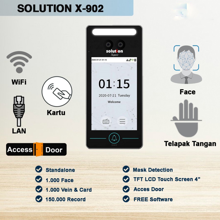 Jual Solution X902 Mesin Absensi / mesin solution /Wajah Telapak Tangan Kartu | Shopee Indonesia