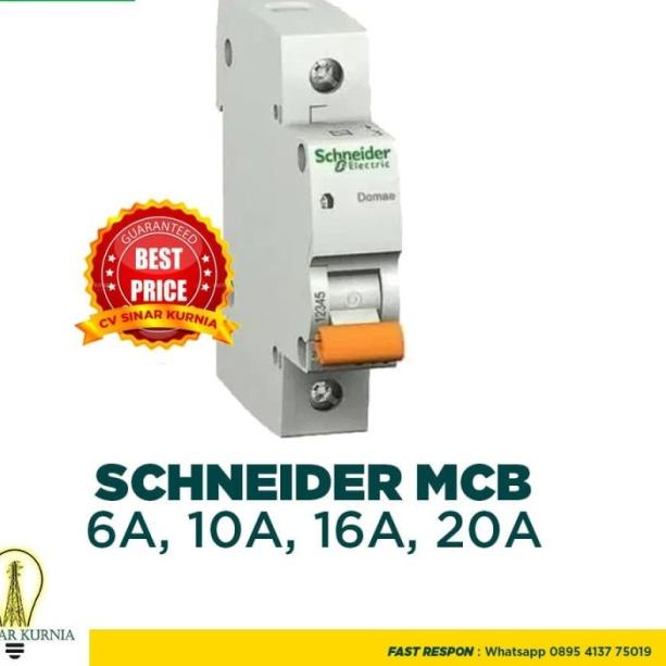 Jual MCB DOMAE SCHNEIDER 1 Phase 2A, 4A, 6A, 10A, 16A, 20A | SCHNEIDER MCB - 16A | Shopee Indonesia