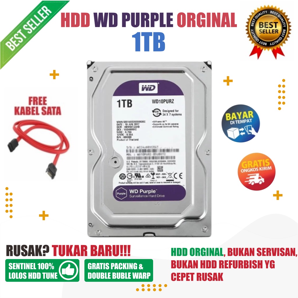Jual HDD 3.5" WD PURPLE 1TB CCTV - Hardisk WD PURPLE 1TB Hard disk WD ...