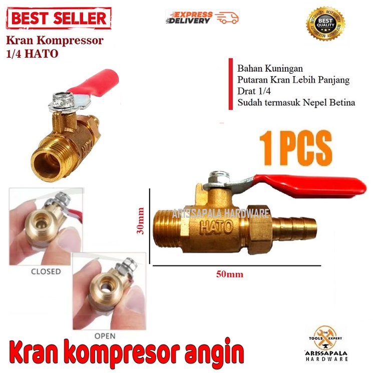 Jual Kran Kompresor 1/4 1/4" Kran Air Compressor Stop Kran Angin ...