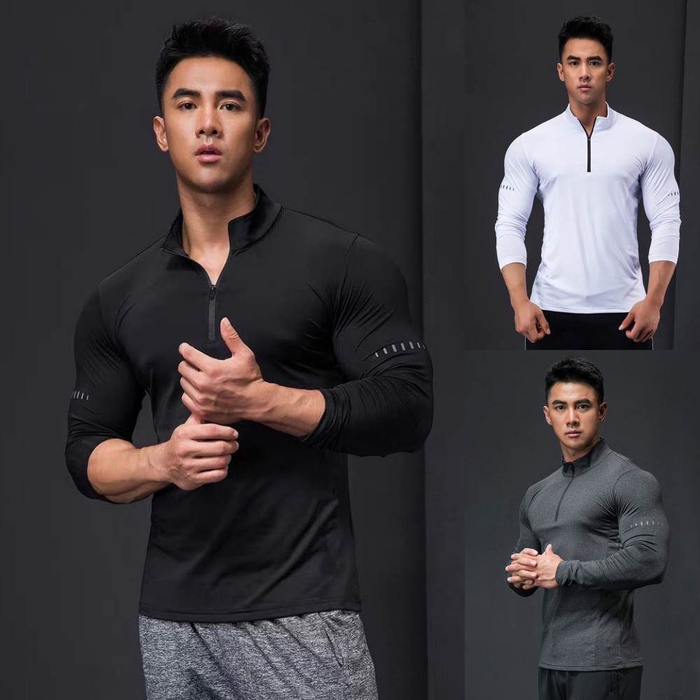 Jual Kaos Gym Lengan Panjang pria sport wear fitness muscletee | Shopee ...