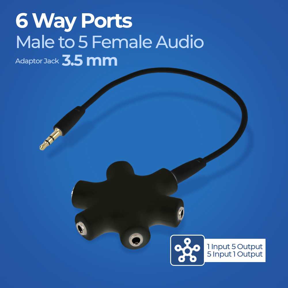 Jual ALLOYSEED 6 Way Ports Male to 5 Female Audio Earphone 3.5mm ...