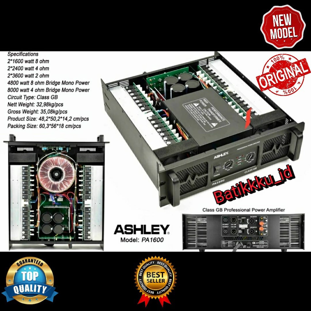 Jual Power ASHLEY PA 1600 PA1600 ORIGINAL 2CH CLASS GB 3600 WATT ...