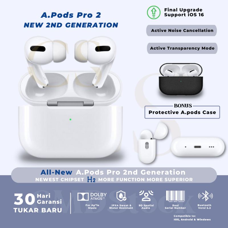 Jual Headset Bluetooth Pods Pro 2 / 2nd Generation Active ANC ...