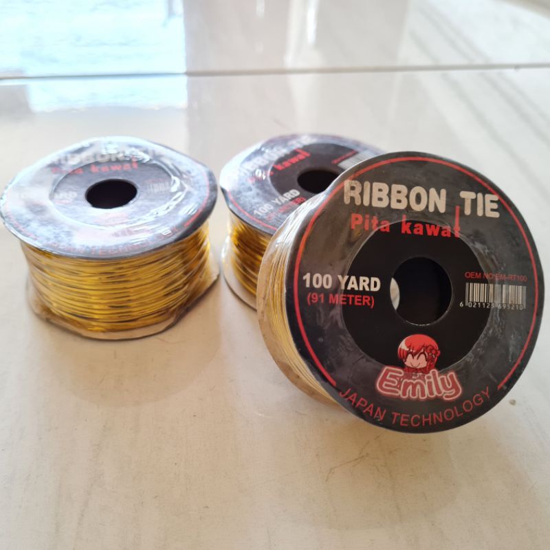 Jual Pita Kawat Emas / Ribbon Tie Roll 100 Yard (91 meter) | Shopee ...