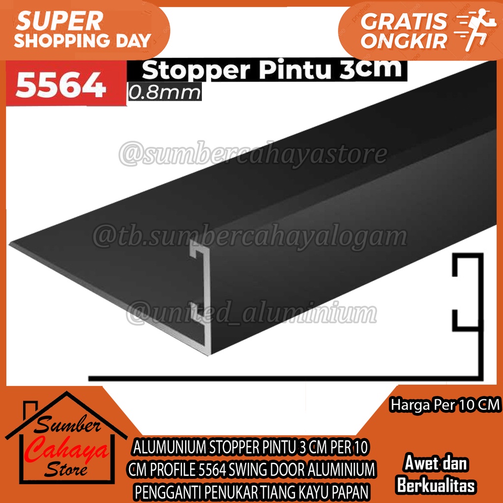 Jual ALUMUNIUM SPONING STOPPER PINTU 3 CM PER 10 CM PROFILE 5564 SWING ...