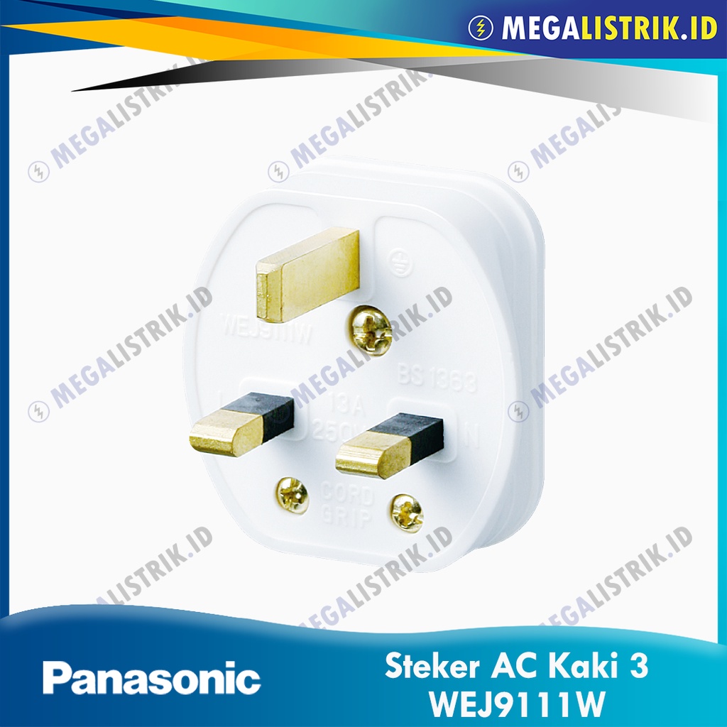 Jual PANASONIC STEKER AC / COLOKAN 3 KAKI WIDE SERIES PUTIH WEJ9111W ...