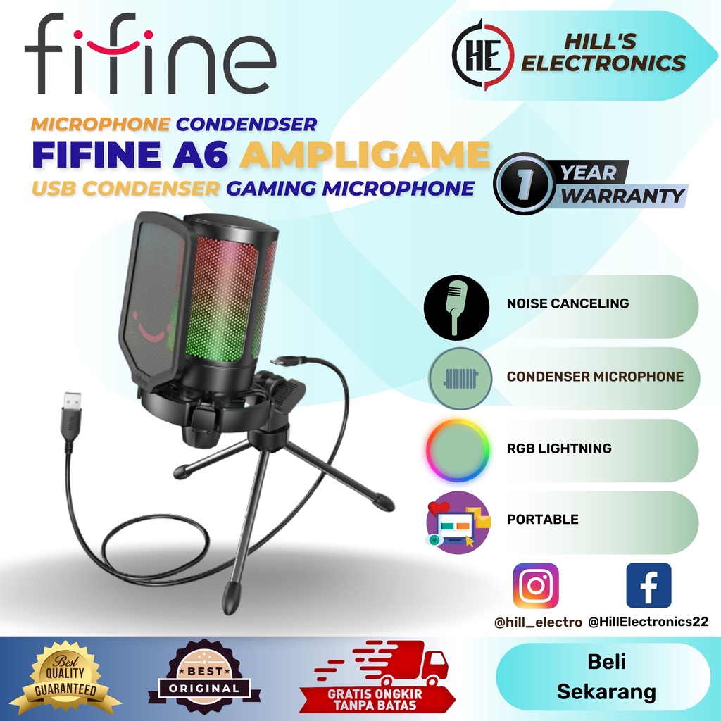 Jual FIFINE A6 USB Condenser Gaming Microphone with RGB | Shopee Indonesia