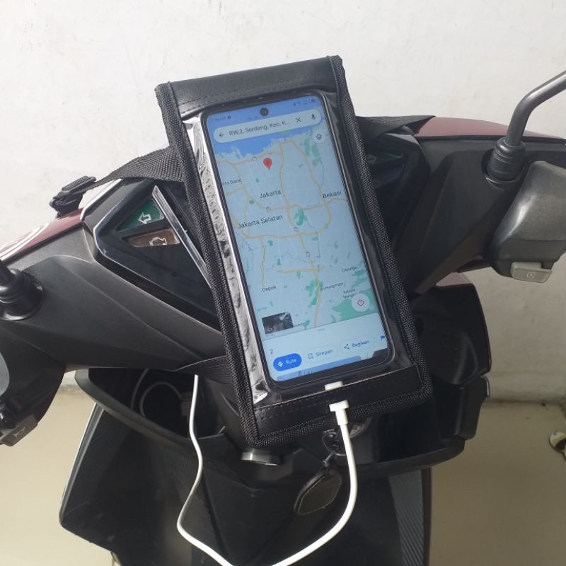 Jual Holder HP motor ada lubang cas Bahan kulit sintetis anti air ...