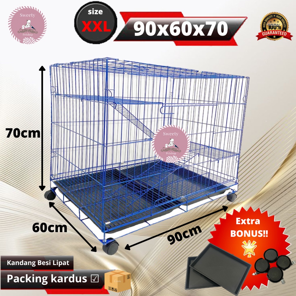 Jual KANDANG KUCING JUMBO 90X60X70 2 TINGKAT BESI LIPAT TEBAL PREMIUM ...