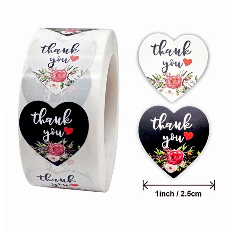 Jual Stiker Thank You Floral Bentuk Hati Sticker Label Terima Kasih ...
