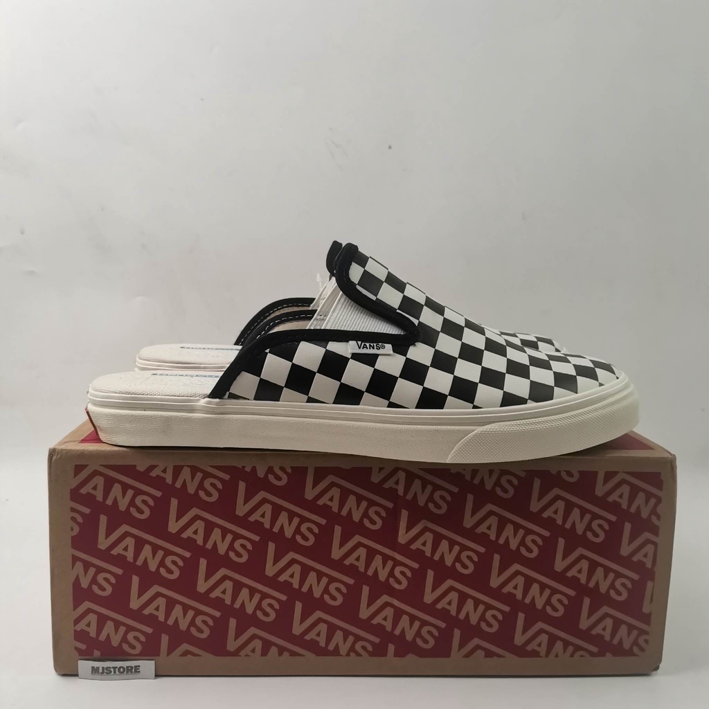 Jual Sandal Vans Mule SF - (Leather Checkerboard) Black/White Navya ...