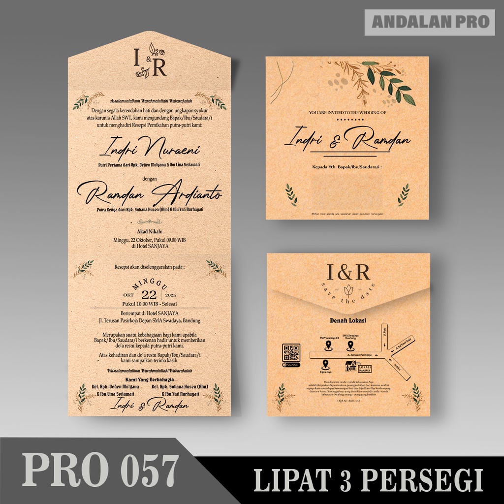 Jual 50 Desain Undangan Lipat 3 Persegi Bahan Kraft 200 GSM | Shopee ...