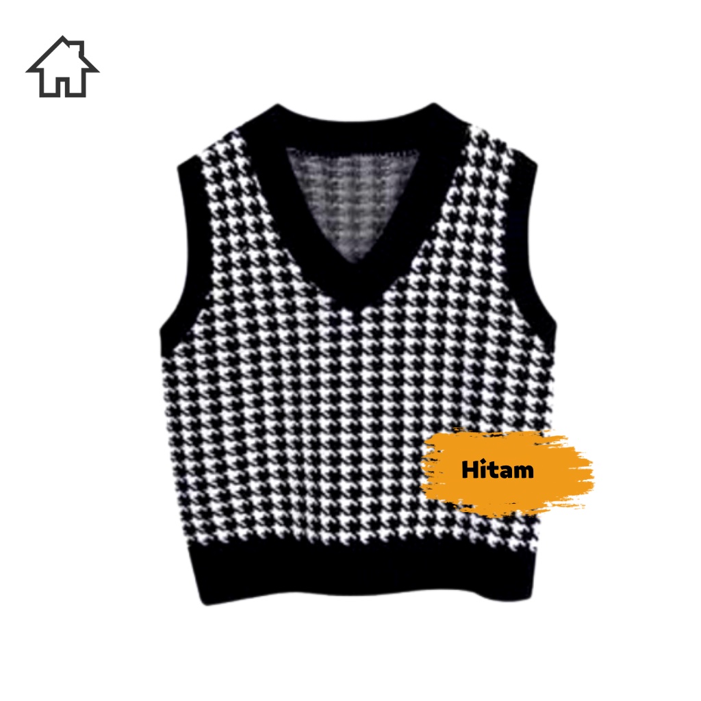 Jual Rompi Rajut Wanita motif Houndstooth Vneck Hight Quality pojok ...