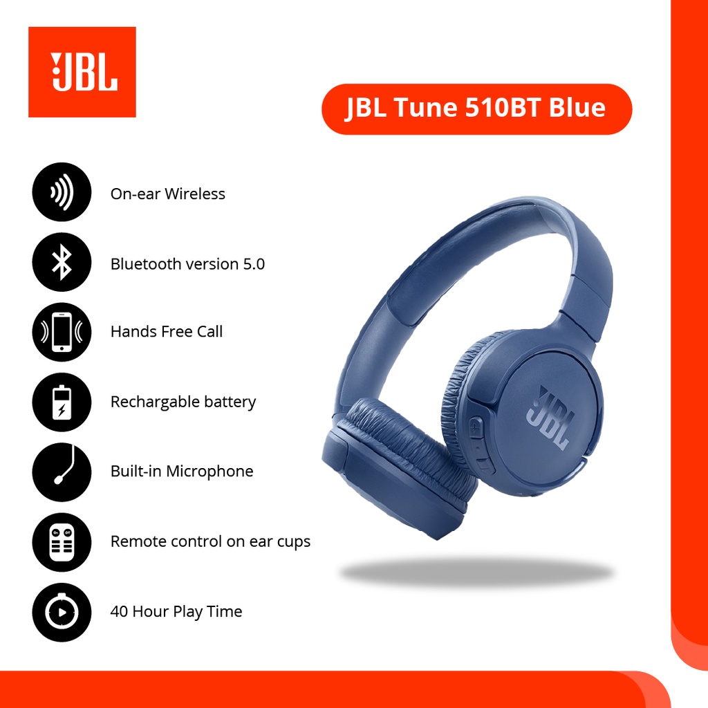 Jual JBL Headphone Wireless Bluetooth Tune 510 BT Blue Original Garansi ...