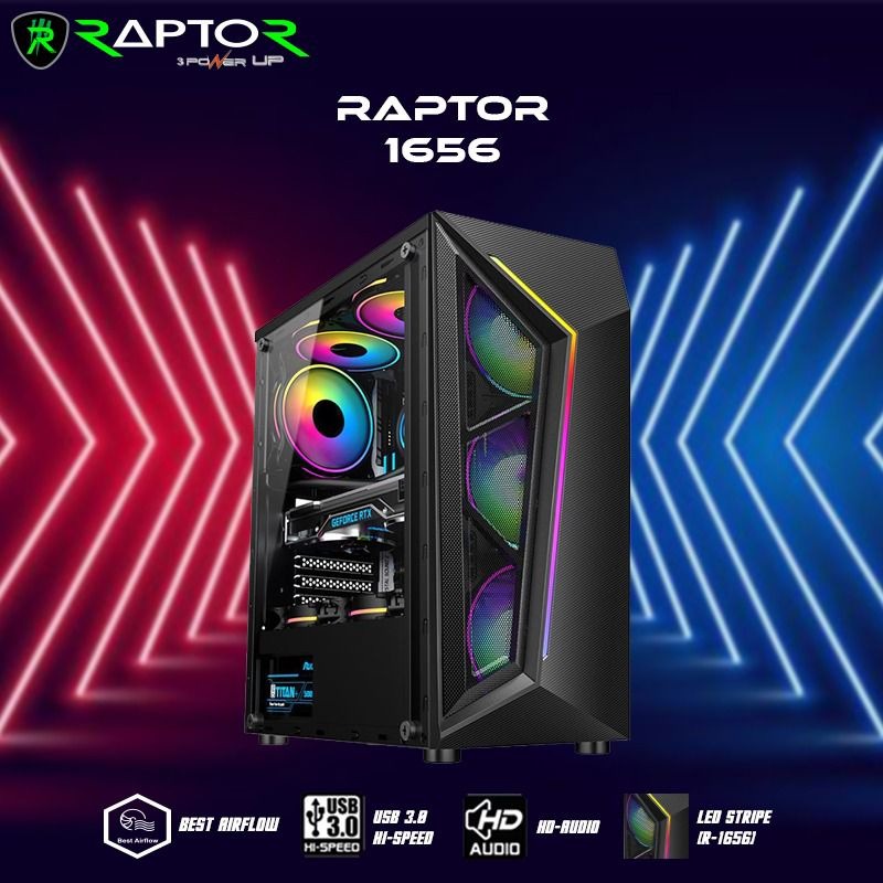 Jual Casing Raptor Black Strike 1656 LED Stripe + 3 Fan RGB | Shopee ...